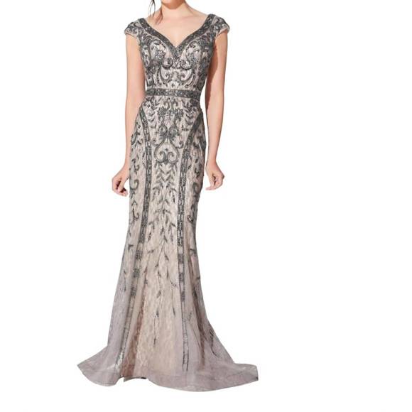Ivonne D | Dresses | New Ivonne D Embroidered Mermaid Gown In Smoke ...